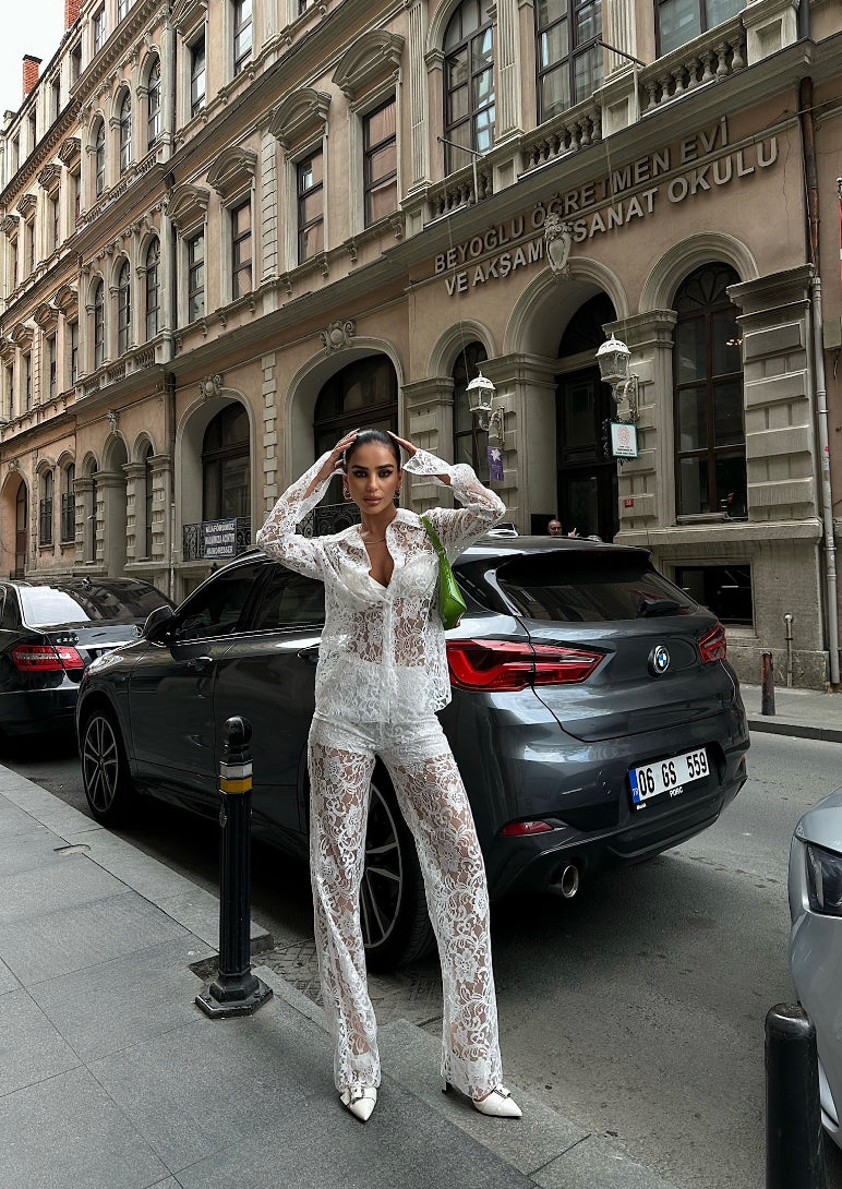Sheer Lace Shirt and Trouser Set – Love XO